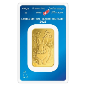 1 oz Gold Bar Lunar Year of the Rabbit - Border Gold