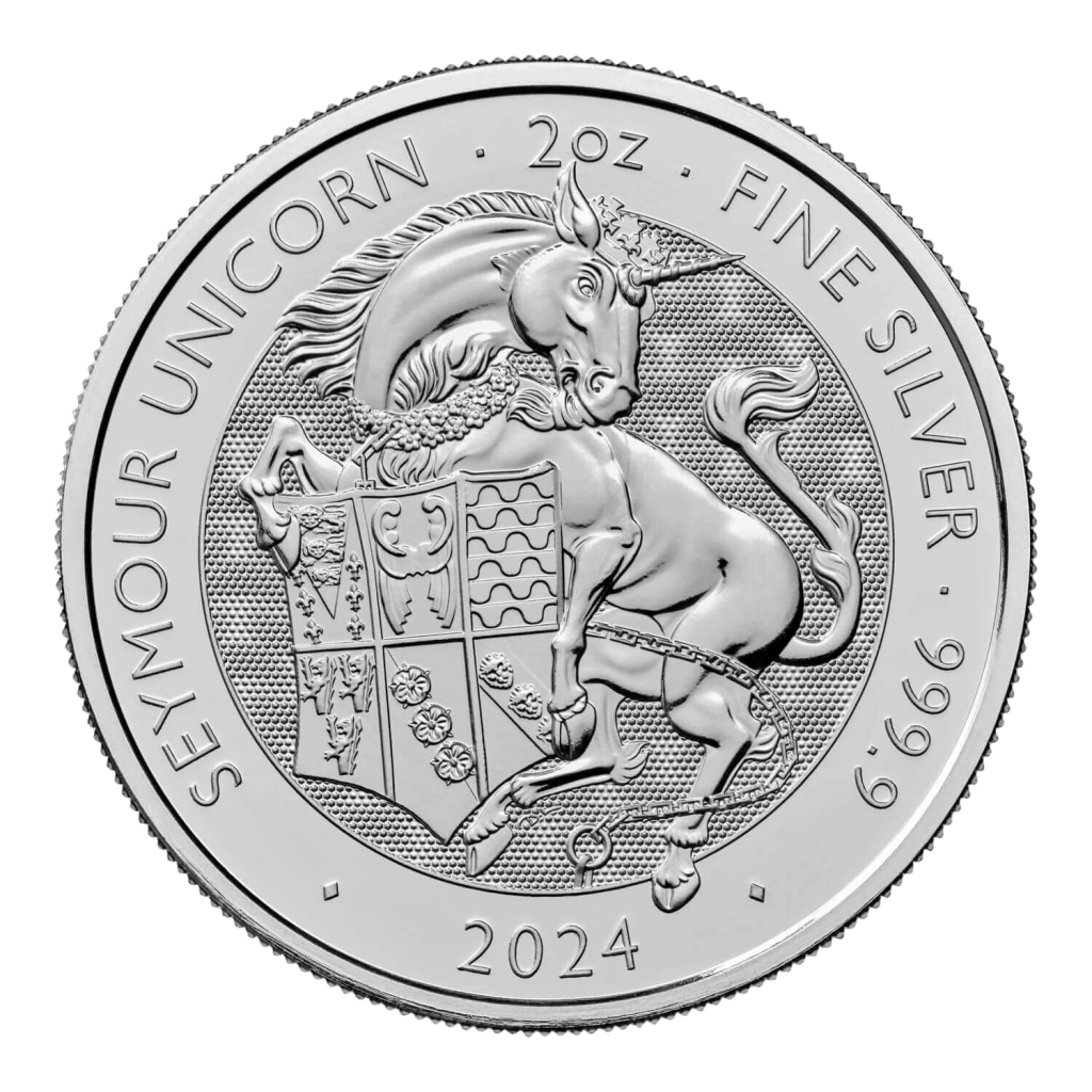 2 oz 2024 Silver Tudor Beasts Unicorn Coin - Border Gold