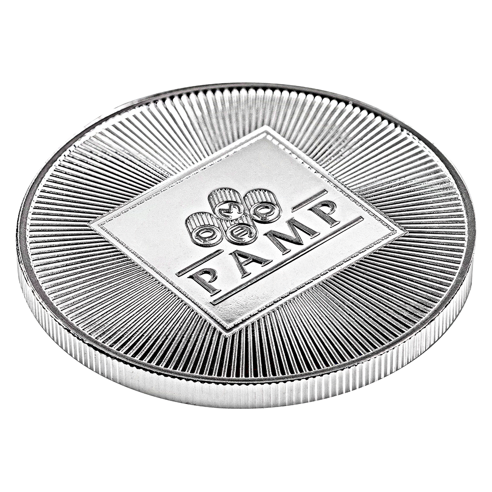 1 oz PAMP Logo Silver Round - Border Gold