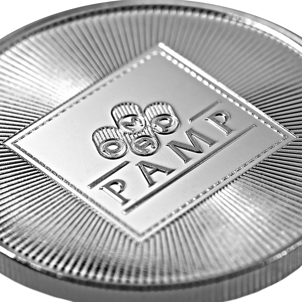 1 oz PAMP Logo Silver Round - Border Gold