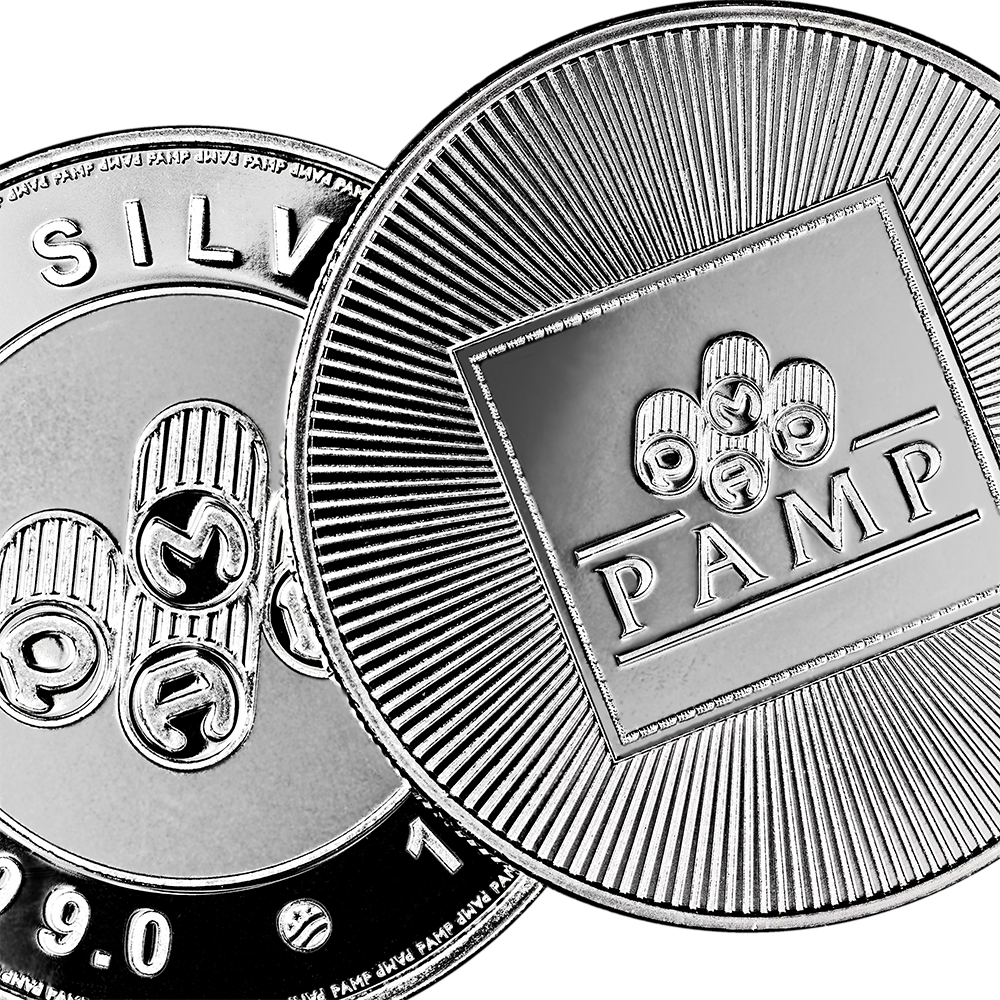 1 oz PAMP Logo Silver Round - Border Gold