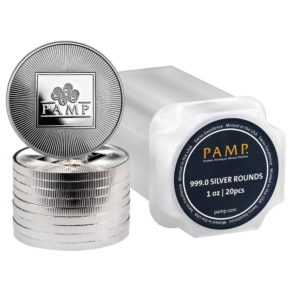 1 oz PAMP Logo Silver Round - Border Gold
